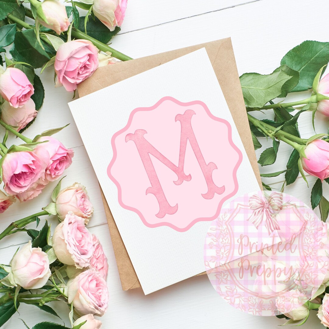 Preppy Wavy Circle Custom Initial PNG / Custom Watercolor Pink Initial ...