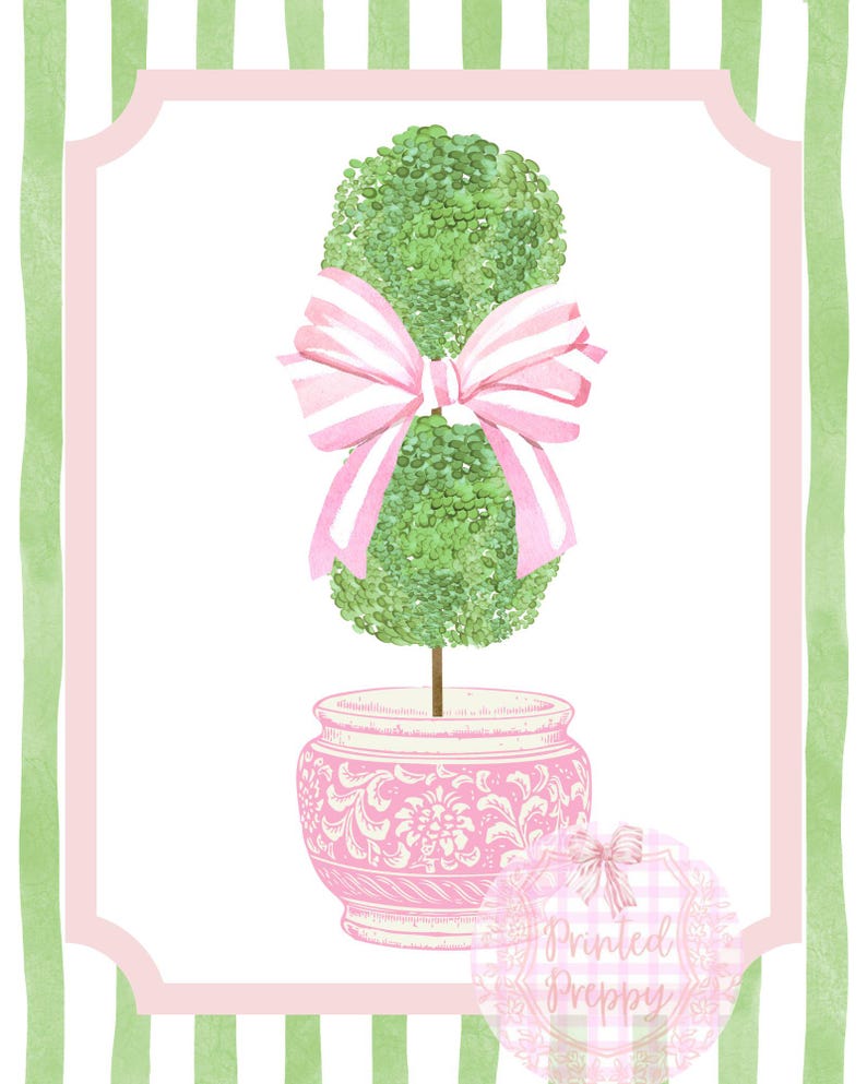 Chinoiserie Topiary With Pink Bow PNG // Chinoiserie PNG // Digital ...