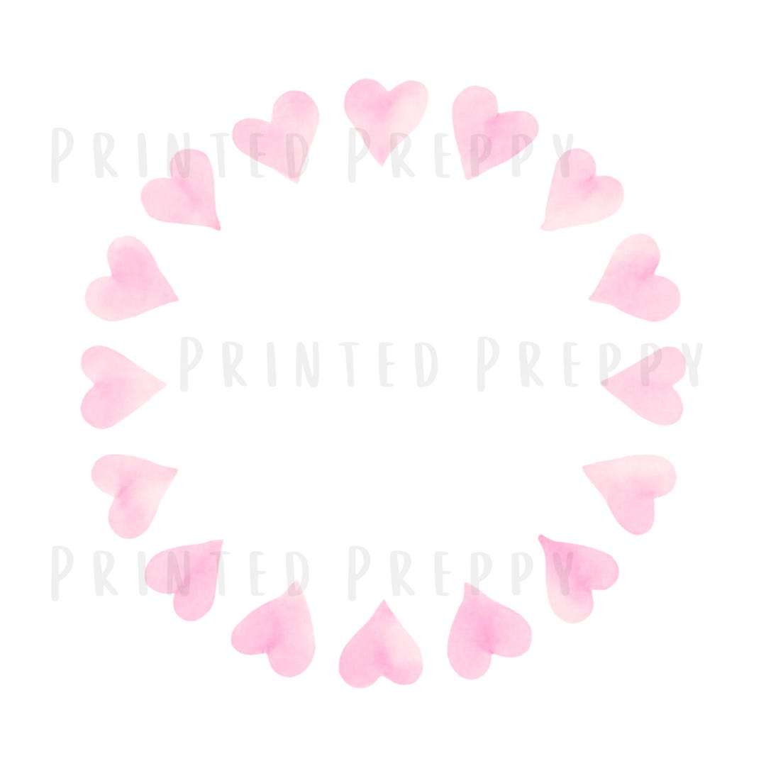 Preppy Pink Hearts Circle PNG / Preppy Watercolor Heart Clipart ...