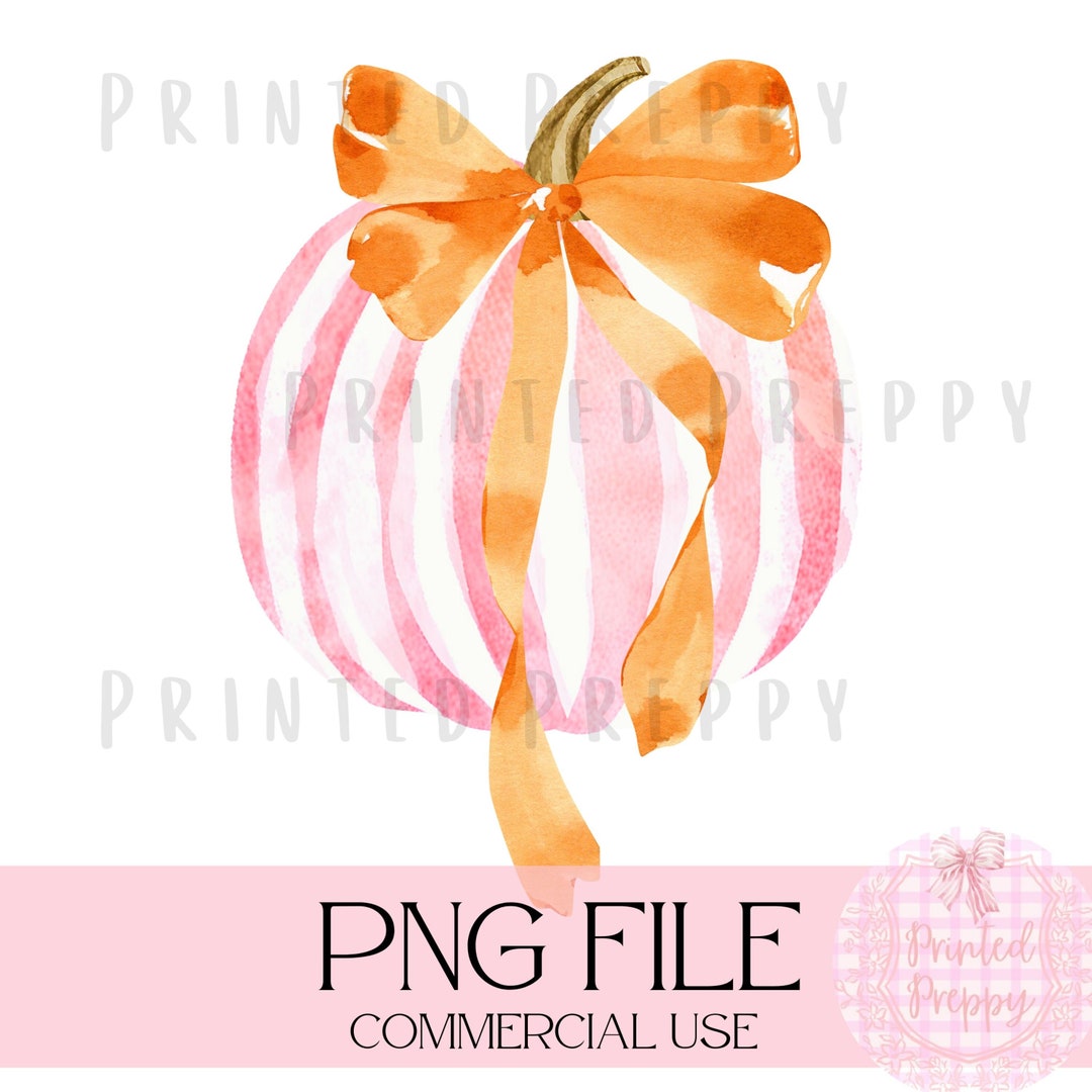 Preppy Pumpkin With Bow PNG // Pink Coquette Pumpkin PNG // Watercolor ...