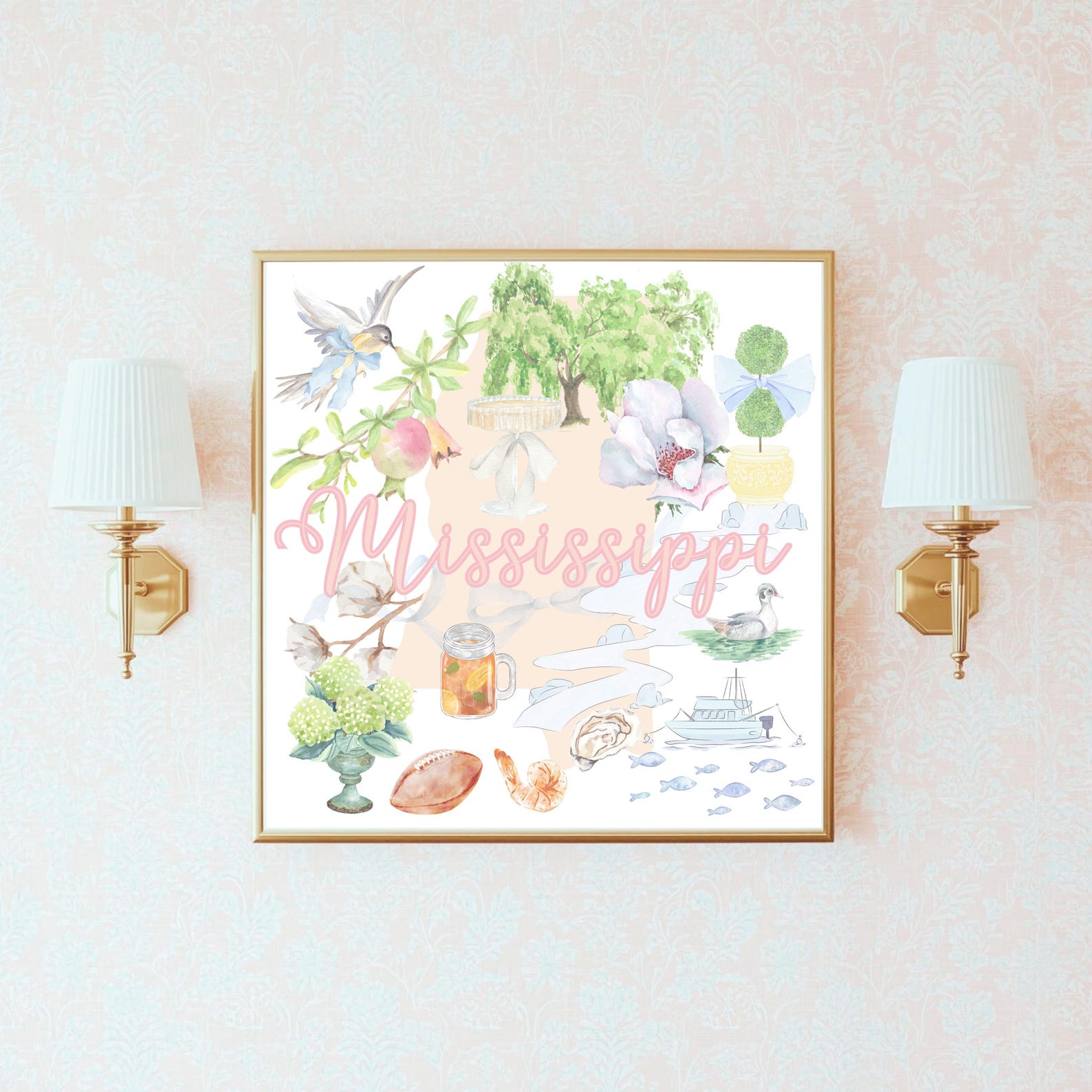 Mississippi Preppy PNG and JPG / Preppy Mississippi Watercolor Map ...