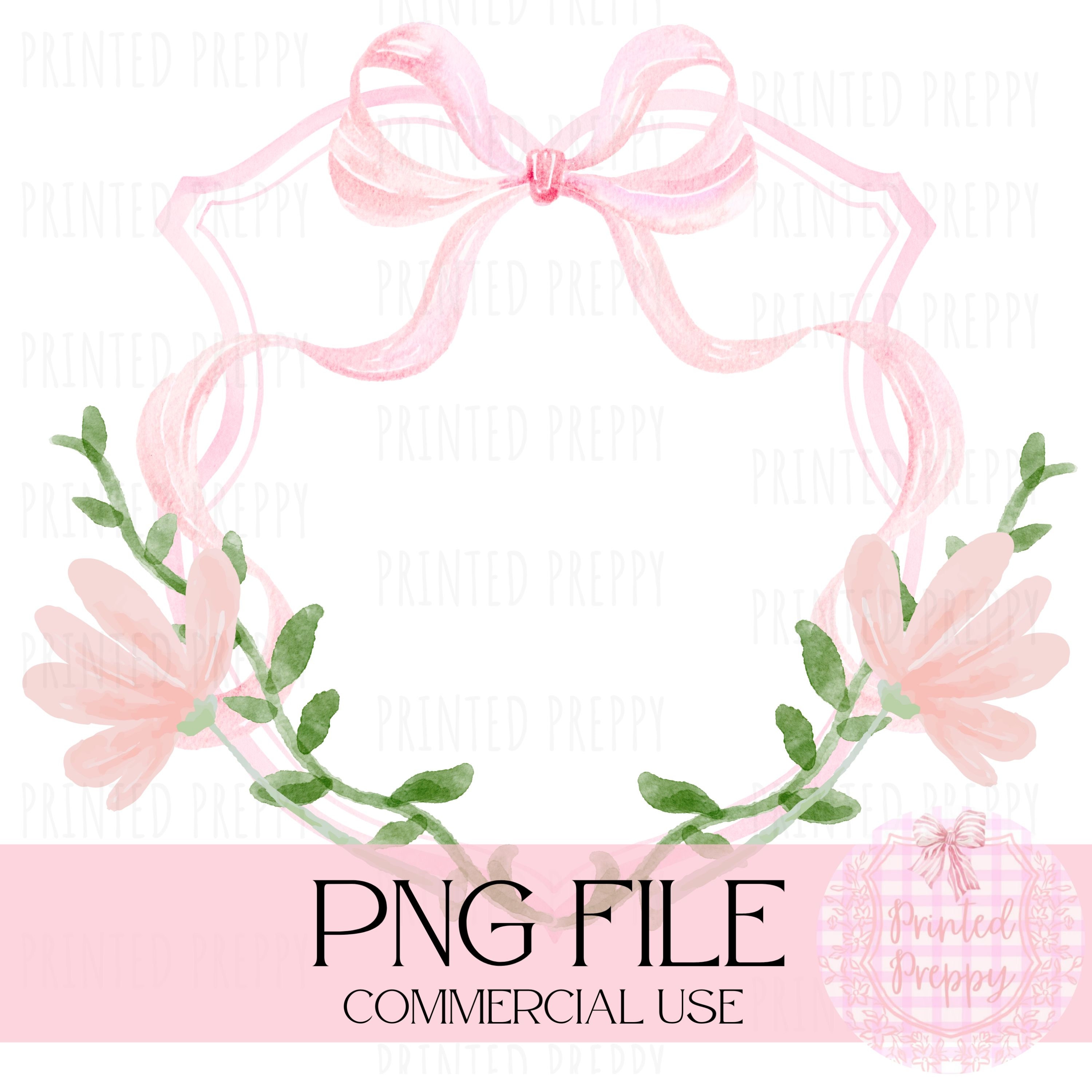 Preppy Pink Floral Crest PNG // Preppy Grandmillennial Clipart ...