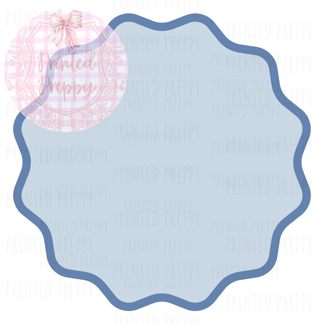 Preppy Wavy Frame Circle PNG // Wavy Scalloped Blue // Preppy Monogram ...