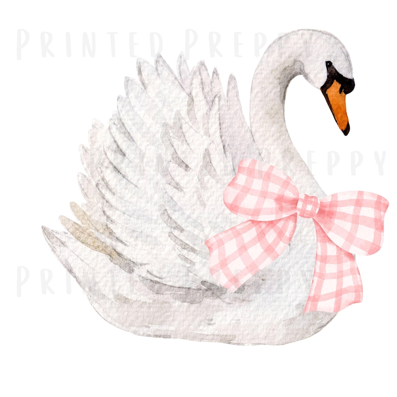Swan PNG // Sweet Swan With Bow / Swan Clip Art / Preppy ...