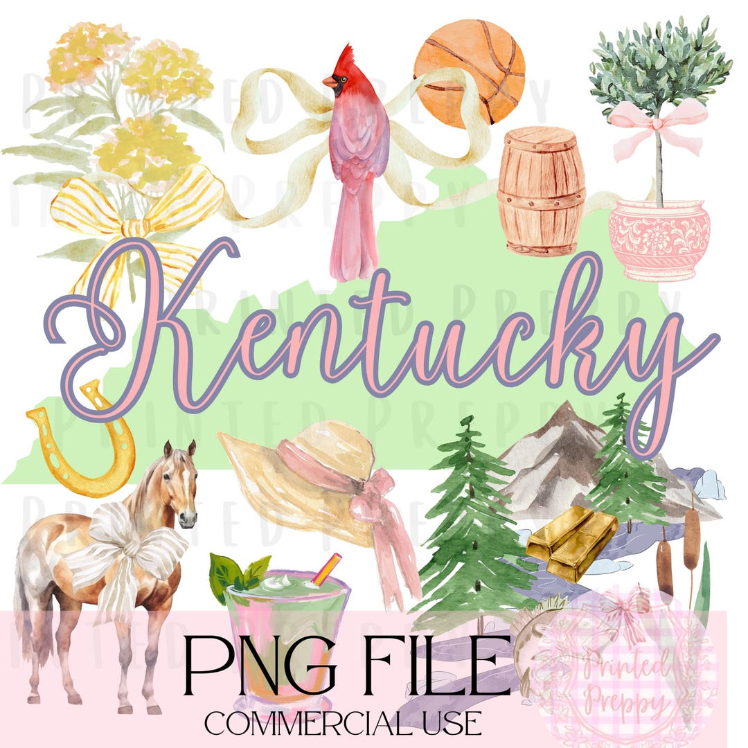 Kentucky Watercolor Map: Preppy Pink Digital Graphic for Girl Trip ...