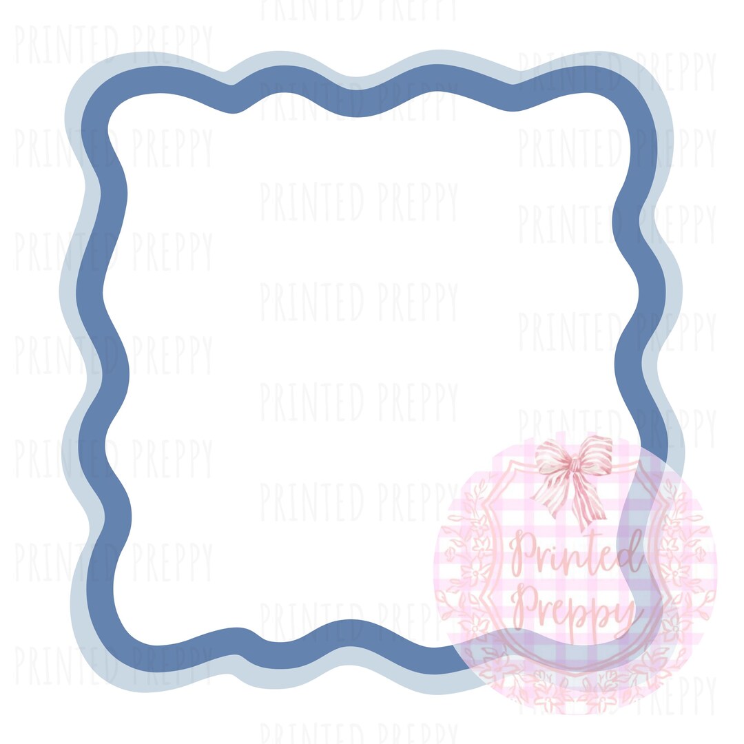 Preppy Wavy Frame PNG // Wavy Scalloped Blue // Preppy Monogram Frame ...