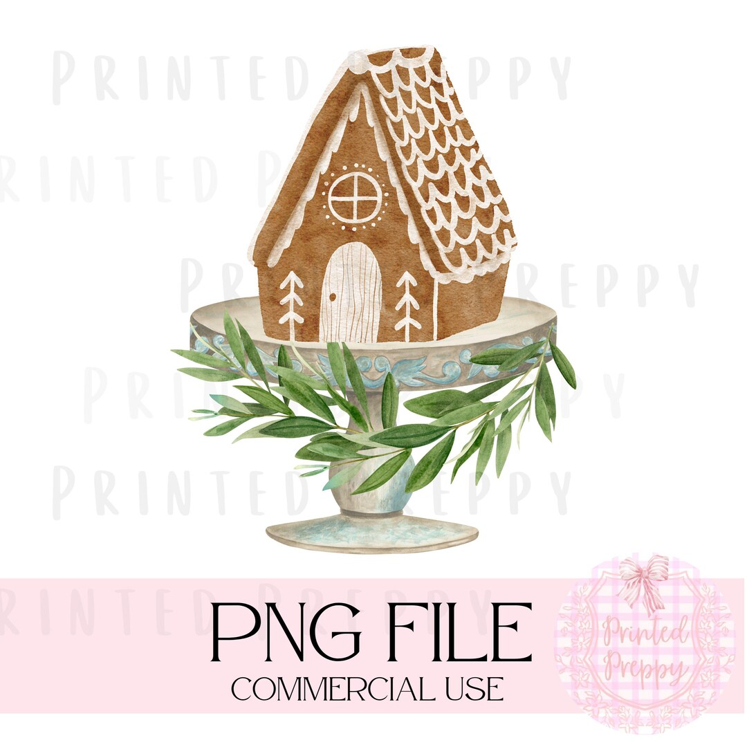 Preppy Christmas Gingerbread House Watercolor PNG // Christmas ...