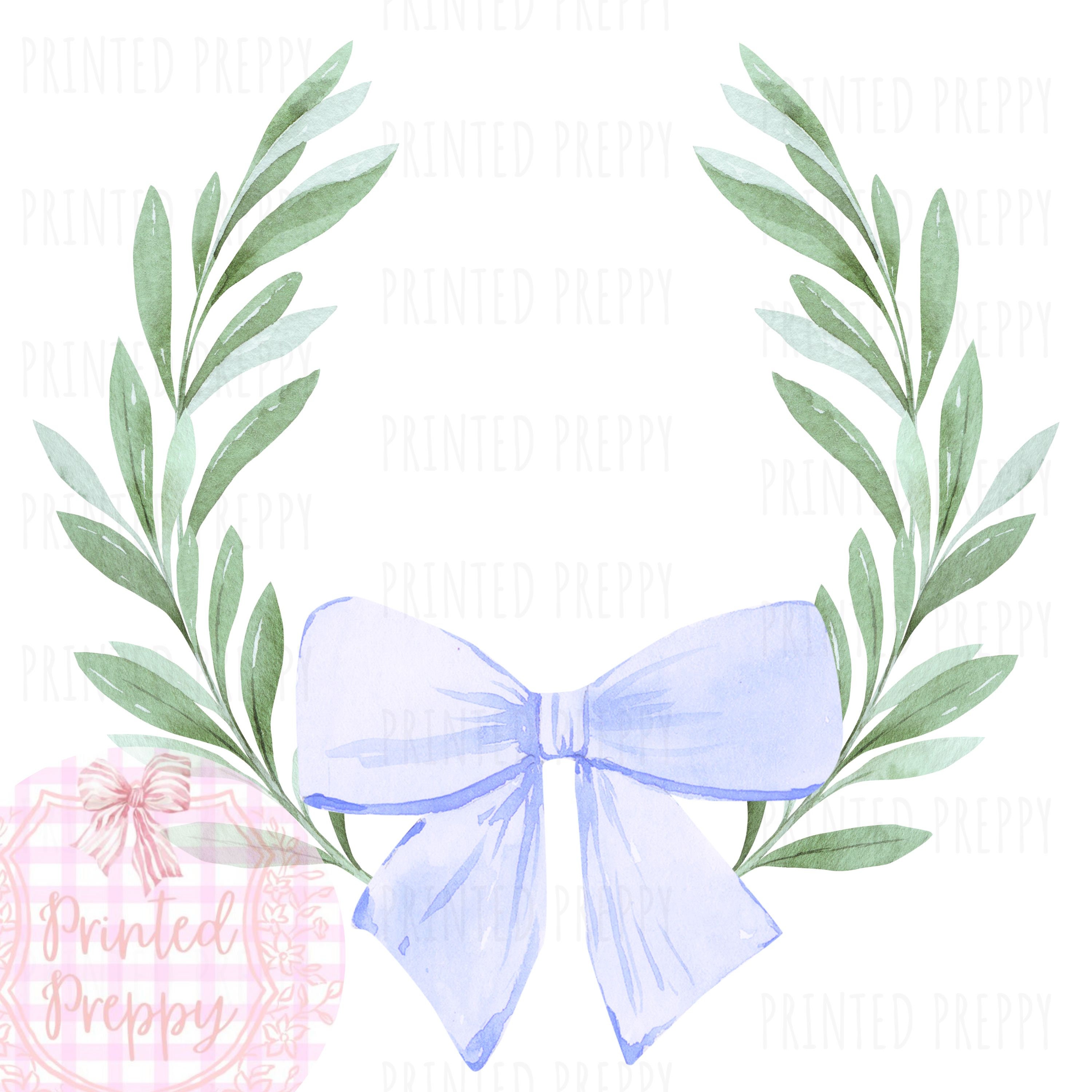 Grandmillennial Bow Crest // Coquette Clipart // Blue Bow Floral PNG ...