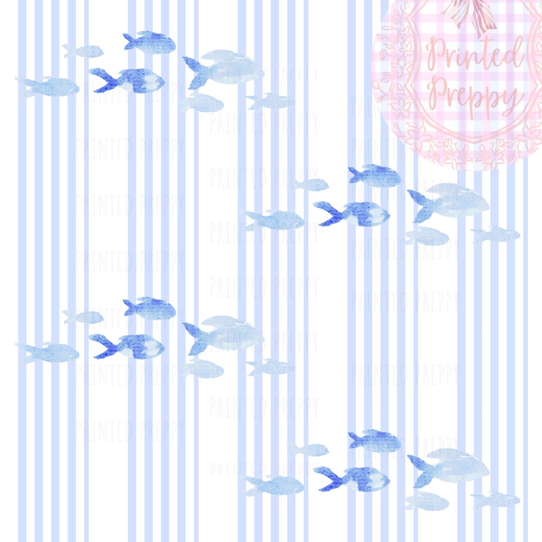 Preppy Blue Stripes With Blue Fish Seamless Pattern// PNG Digital ...