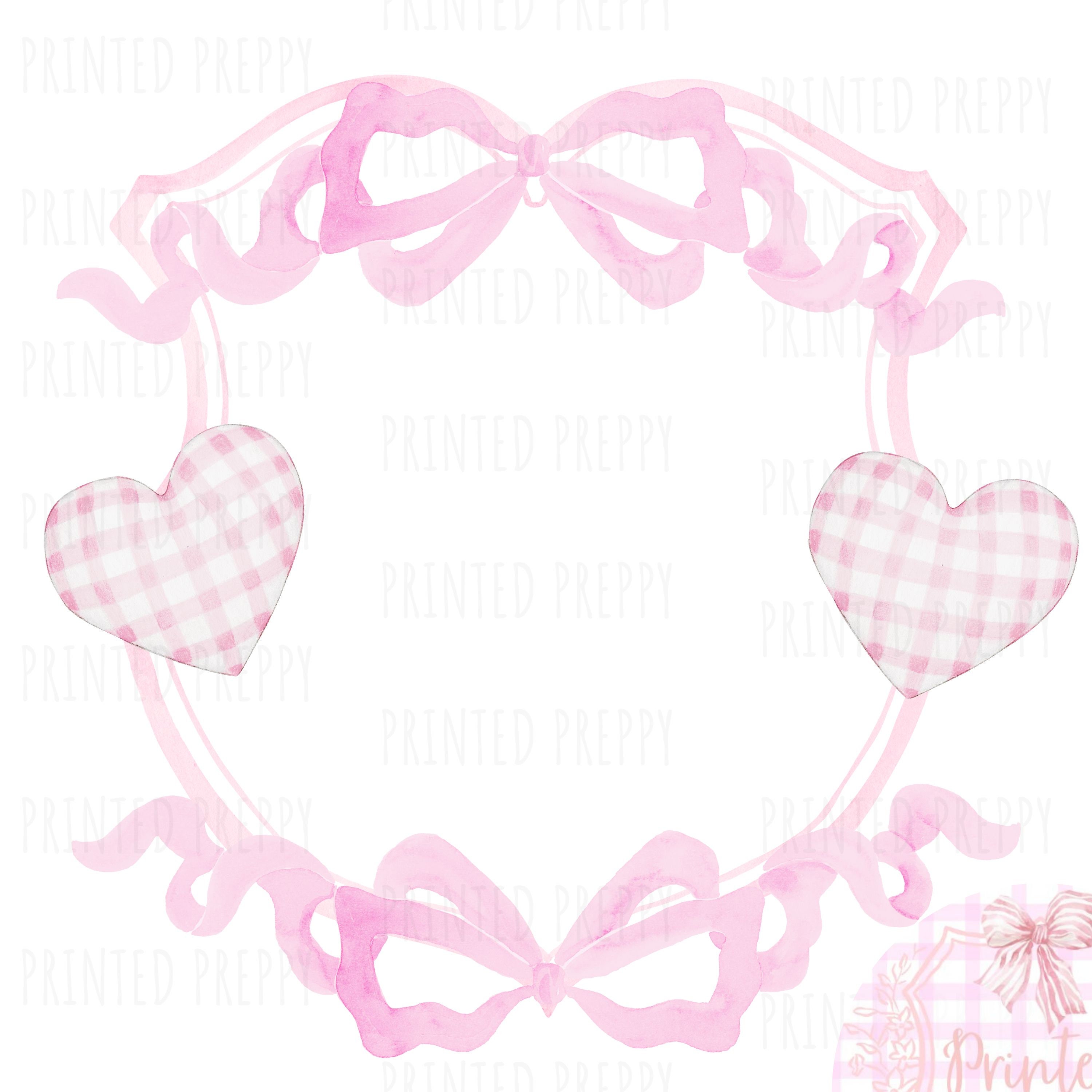 Preppy Pink Gingham Heart Crest With Pink Bows PNG // Preppy Valentine ...