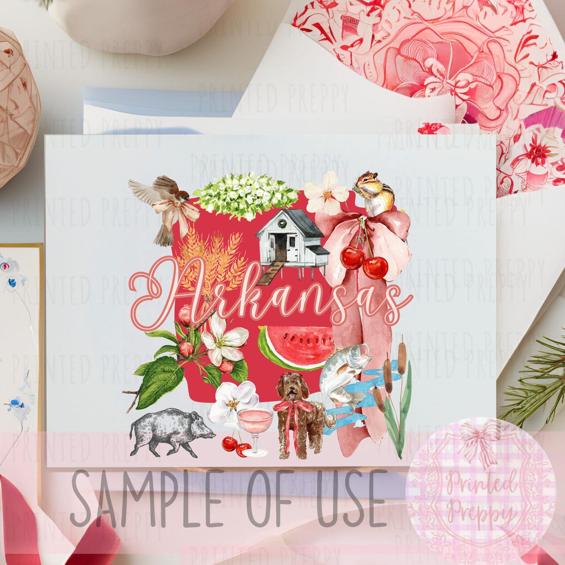 Arkansas Preppy Watercolor PNG JPG Digital Girl Trip Graphic Aesthetic ...