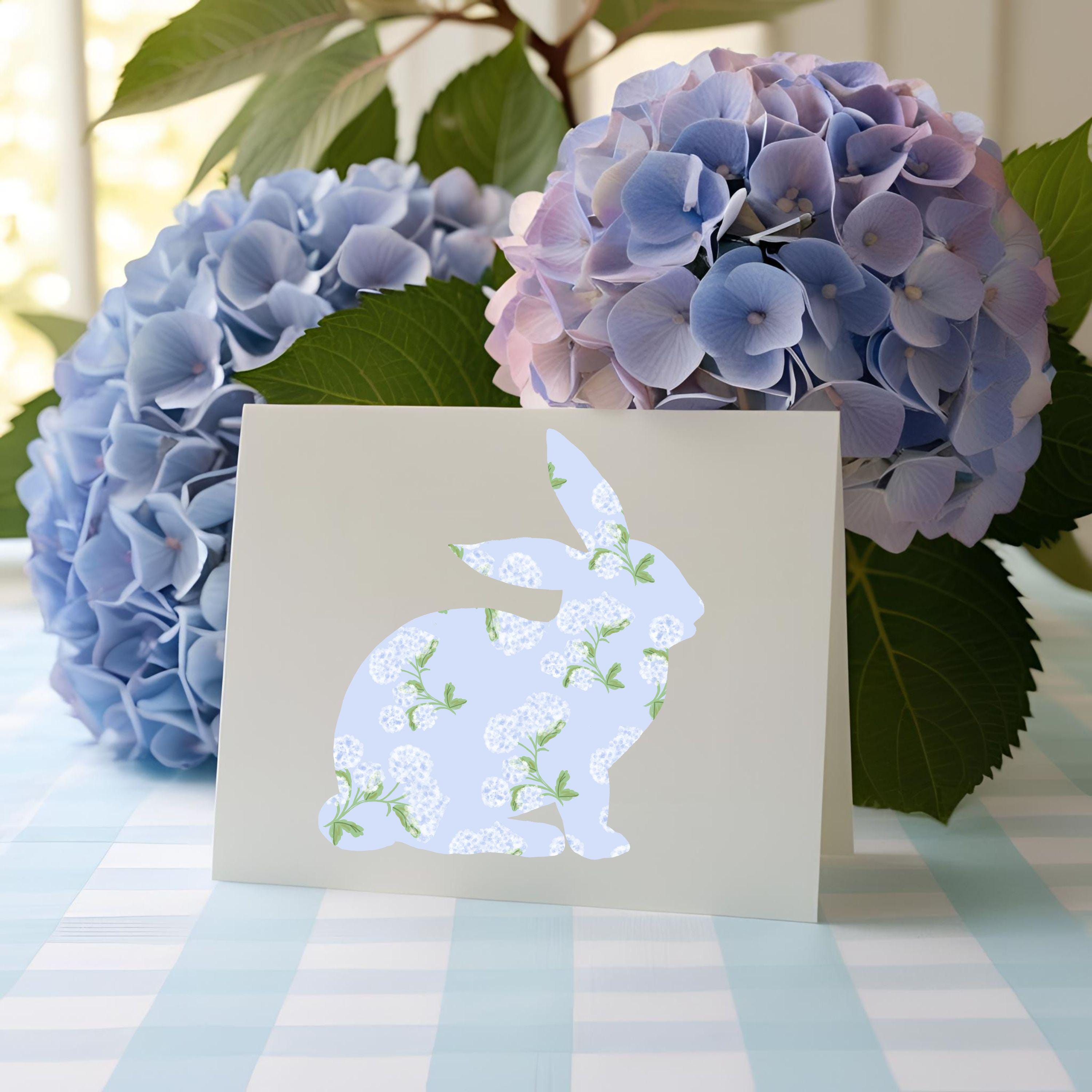 Grandmillennial Floral Bunny PNG | Blue Hydrangea Rabbit Clipart ...