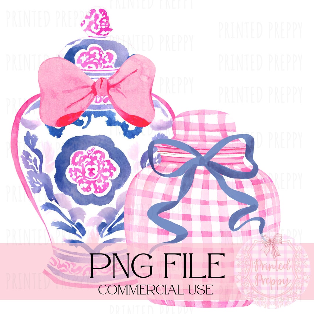 Chinoiserie Pink and Blue Gingham Ginger Jars PNG // Digital Download ...