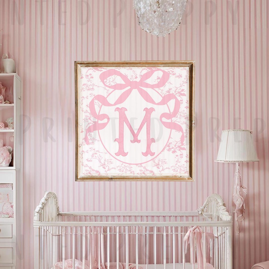 Chinoiserie Pink Grandmillenial Style Bow Personalized Printable Wall ...