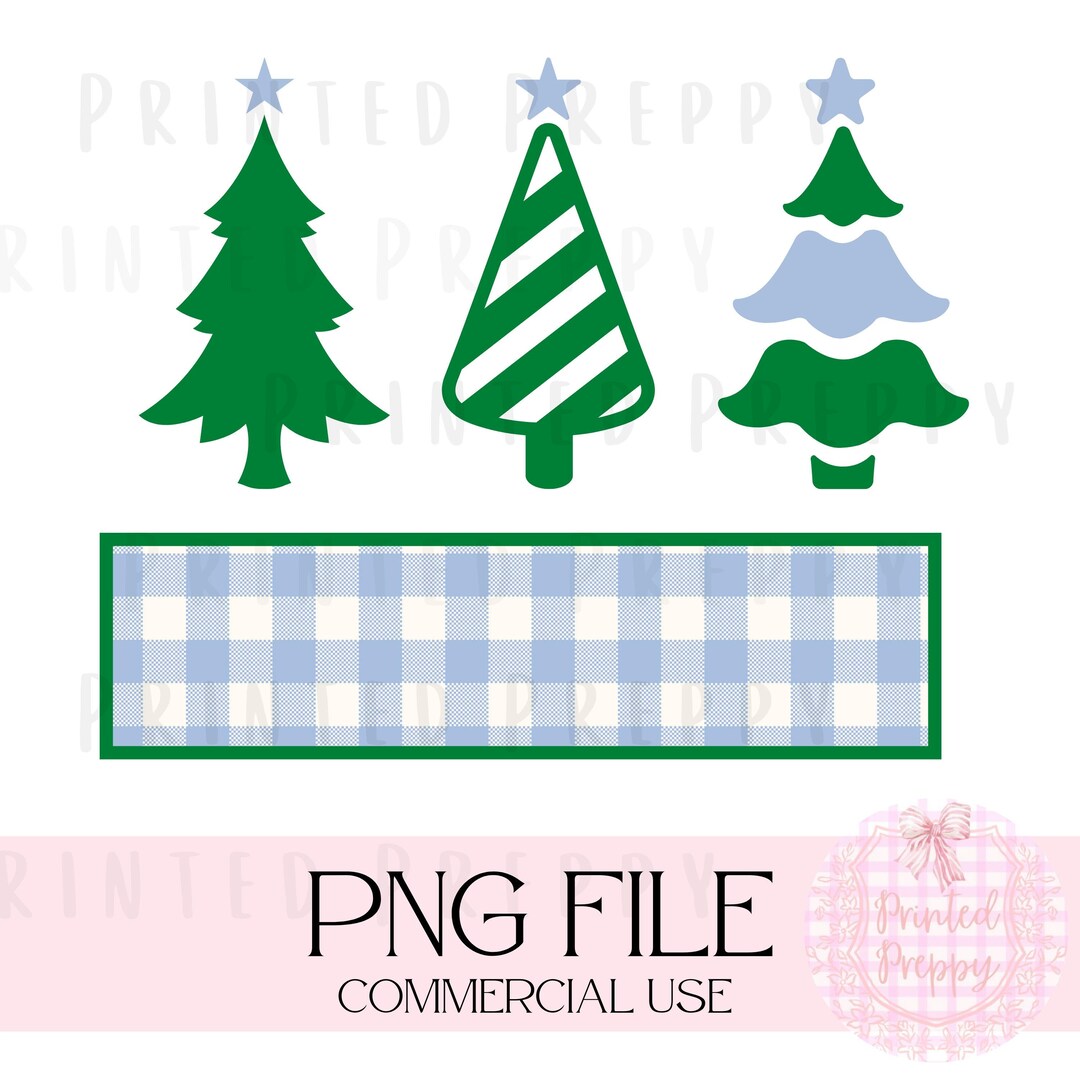 Blue Christmas Trees Name Box for Kids PNG // Preppy Christmas Holiday ...