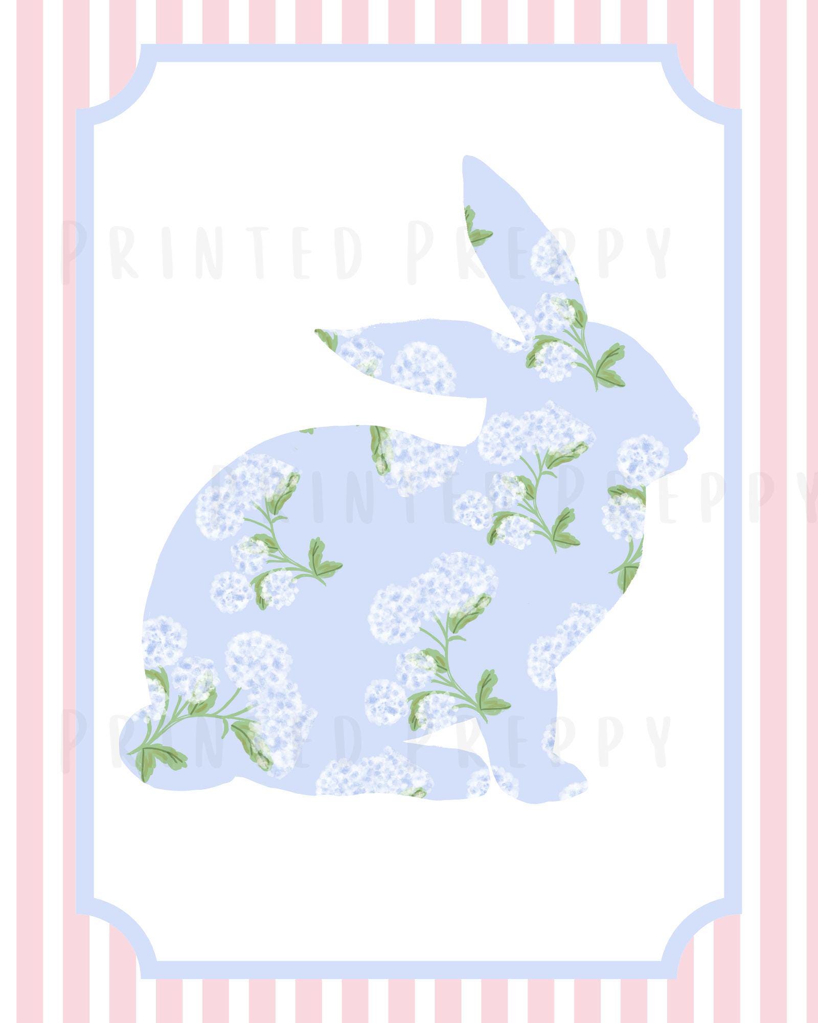 Grandmillennial Floral Bunny PNG | Blue Hydrangea Rabbit Clipart ...