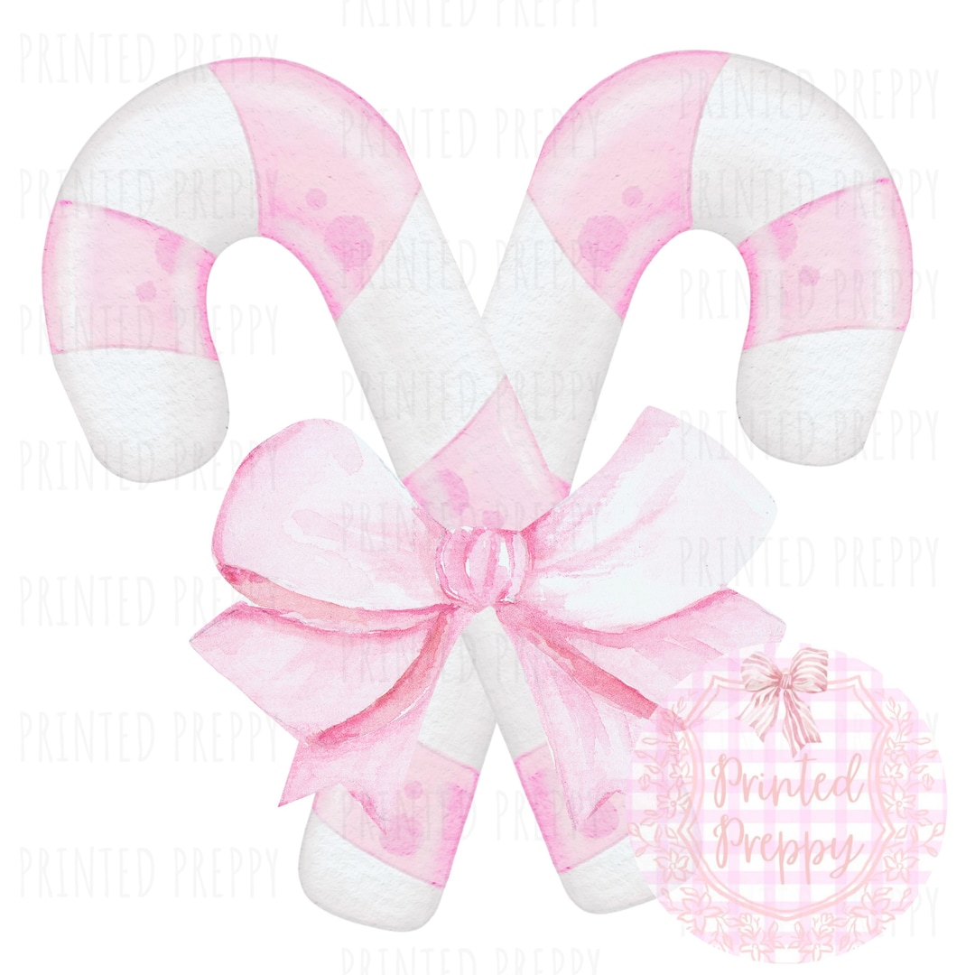 Preppy Pink Candy Canes With Pink Bow PNG Clipart - Instant Download ...