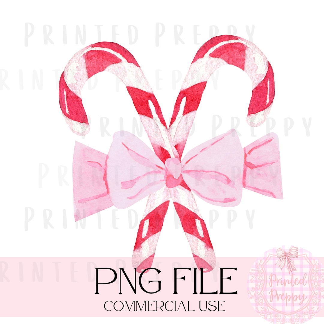 Preppy Pink Candy Canes With Pink Bow PNG Clipart - Instant Download ...
