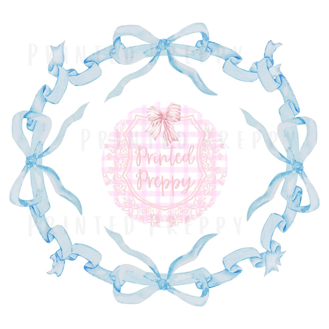 Preppy Bow Frame Circle PNG // Preppy Monogram Frame // Bow Circle for ...