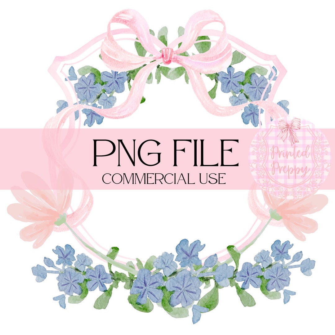 Preppy Pink and Blue Floral Crest PNG // Preppy Grandmillennial Clipart ...