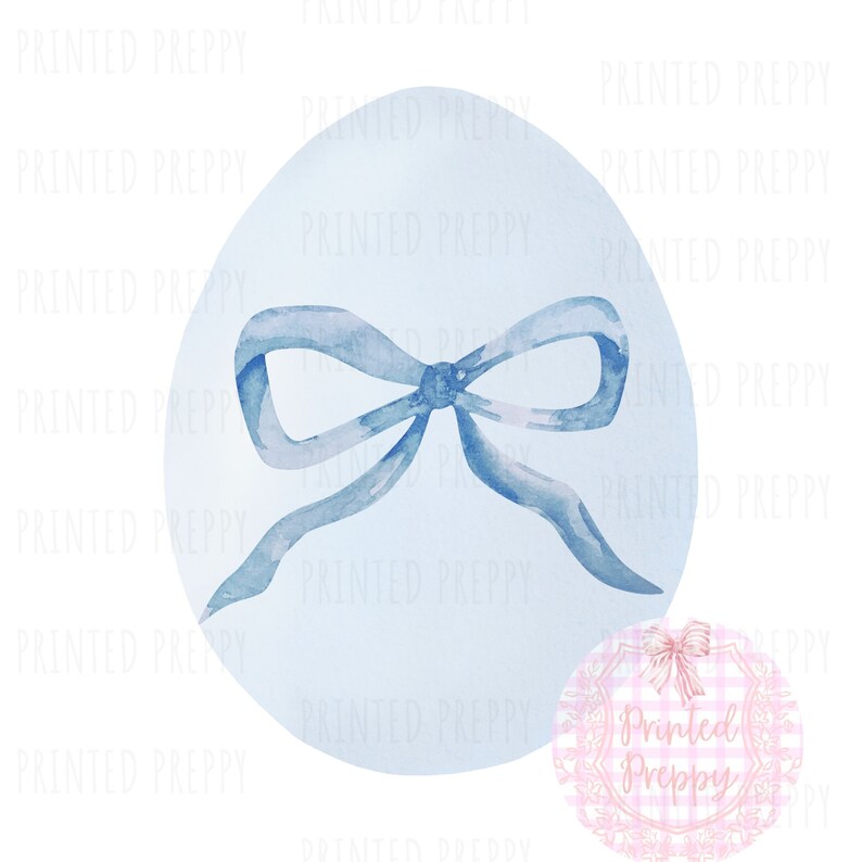 Preppy Easter Egg Blue Bow PNG // Spring Clip Art// Grandmillennial ...