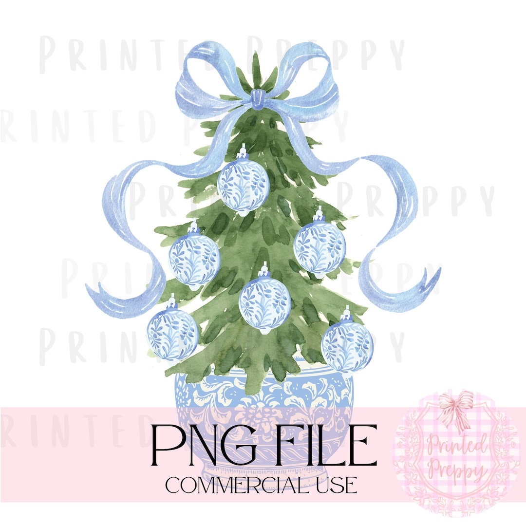 Chinoiserie Christmas Tree With Blue Bow PNG //pink Christmas PNG ...