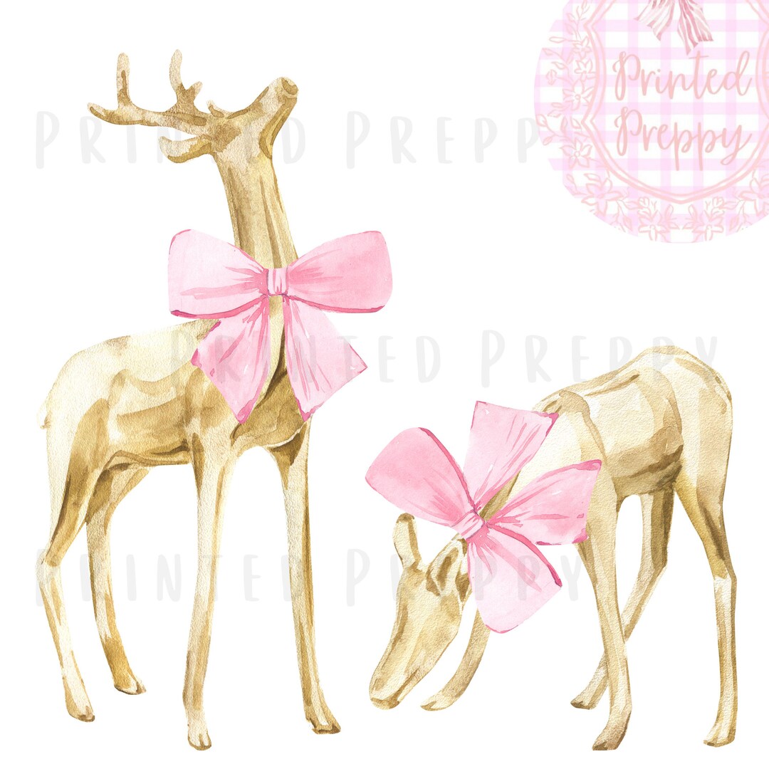 Reindeer With Pink Bows PNG // Preppy Coquette Christmas PNG // Preppy ...