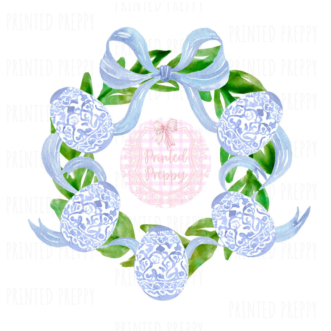 Chinoiserie Preppy Easter Egg Wreath PNG // Preppy Clip Art ...