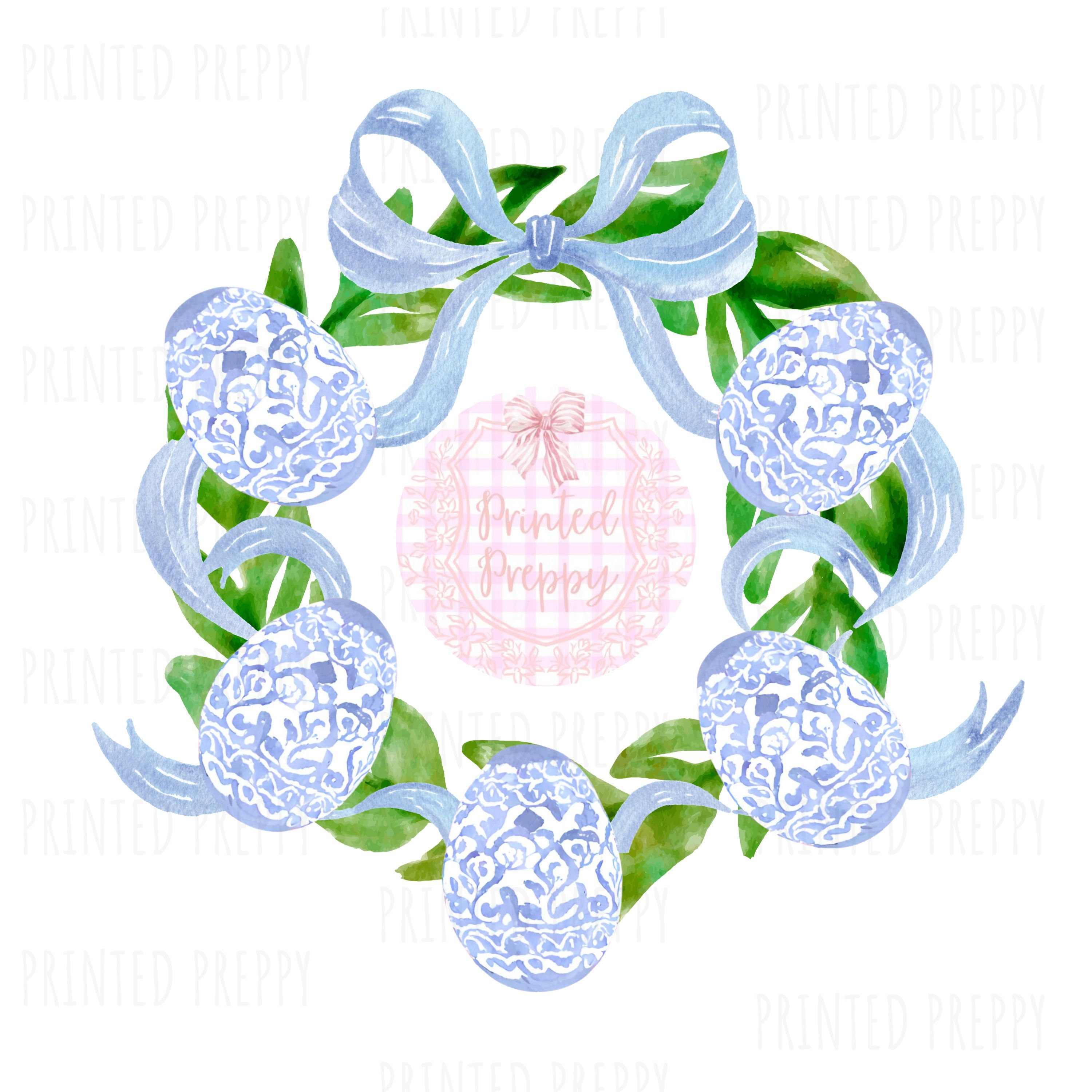 Chinoiserie Preppy Easter Egg Wreath PNG // Preppy Clip Art ...