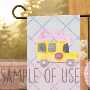 Watercolor Bus With Bow - Back to School Preppy Style - Digital ...