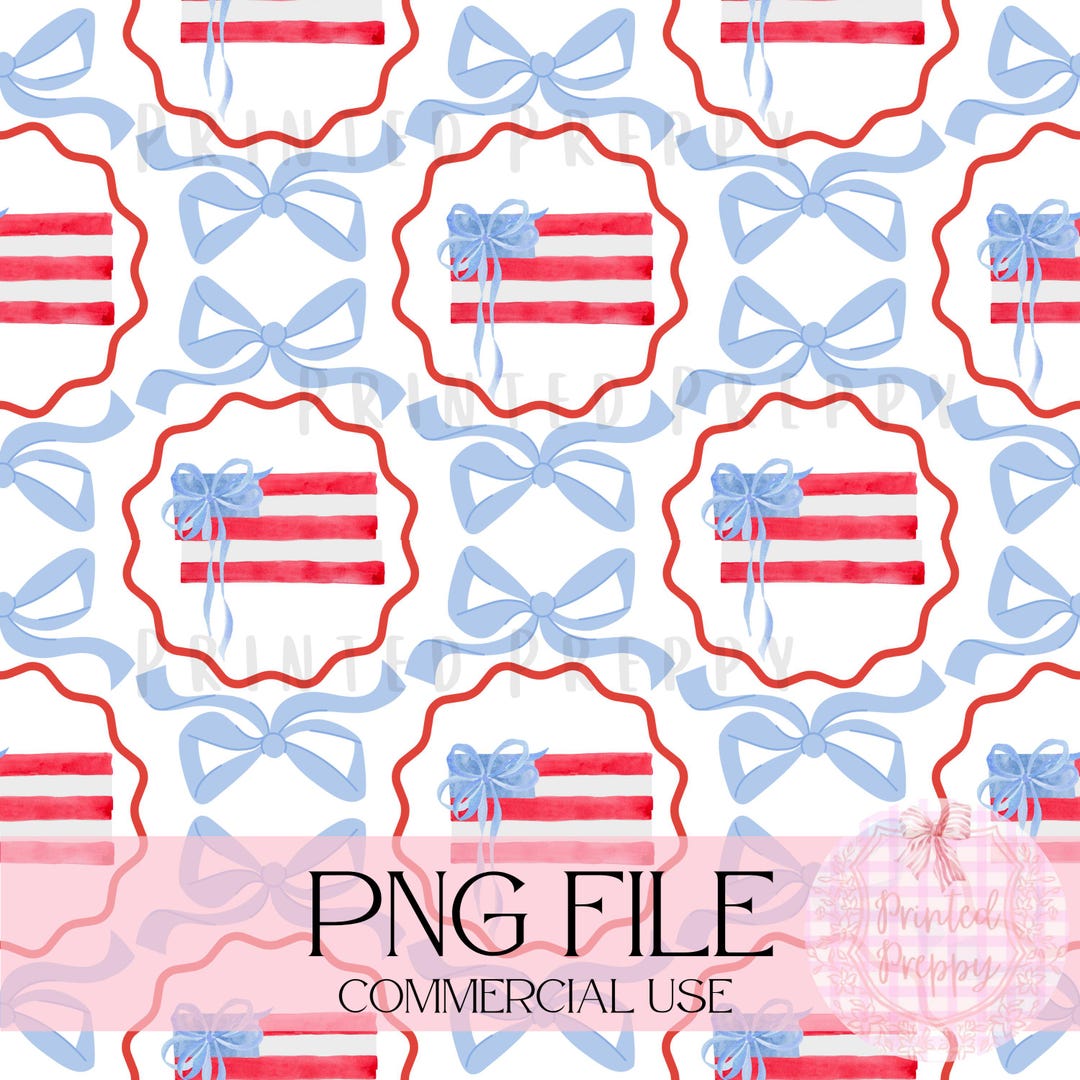 Grandmillenial American Flag Pattern PNG // Preppy Bow Flag // Preppy ...