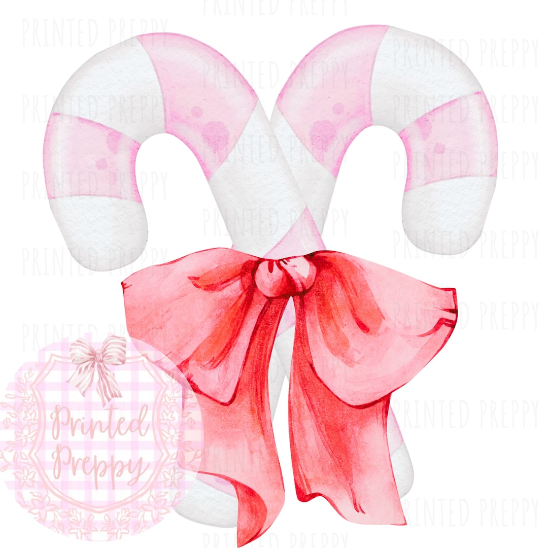 Preppy Pink Candy Canes With Red Bow PNG Clipart - Instant Download ...