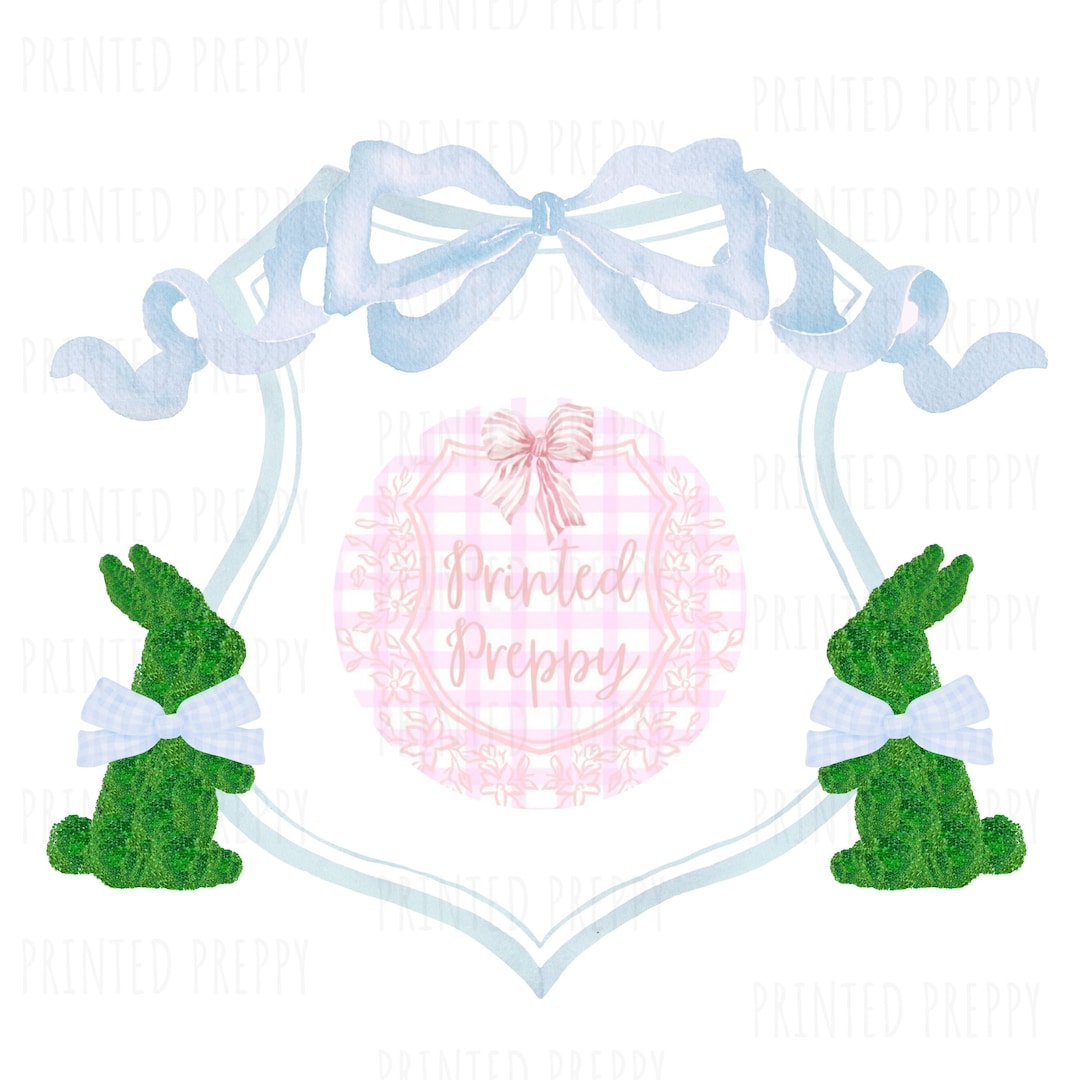Bunny Crest PNG // Blue and White Decor // Grandmillennial /preppy ...