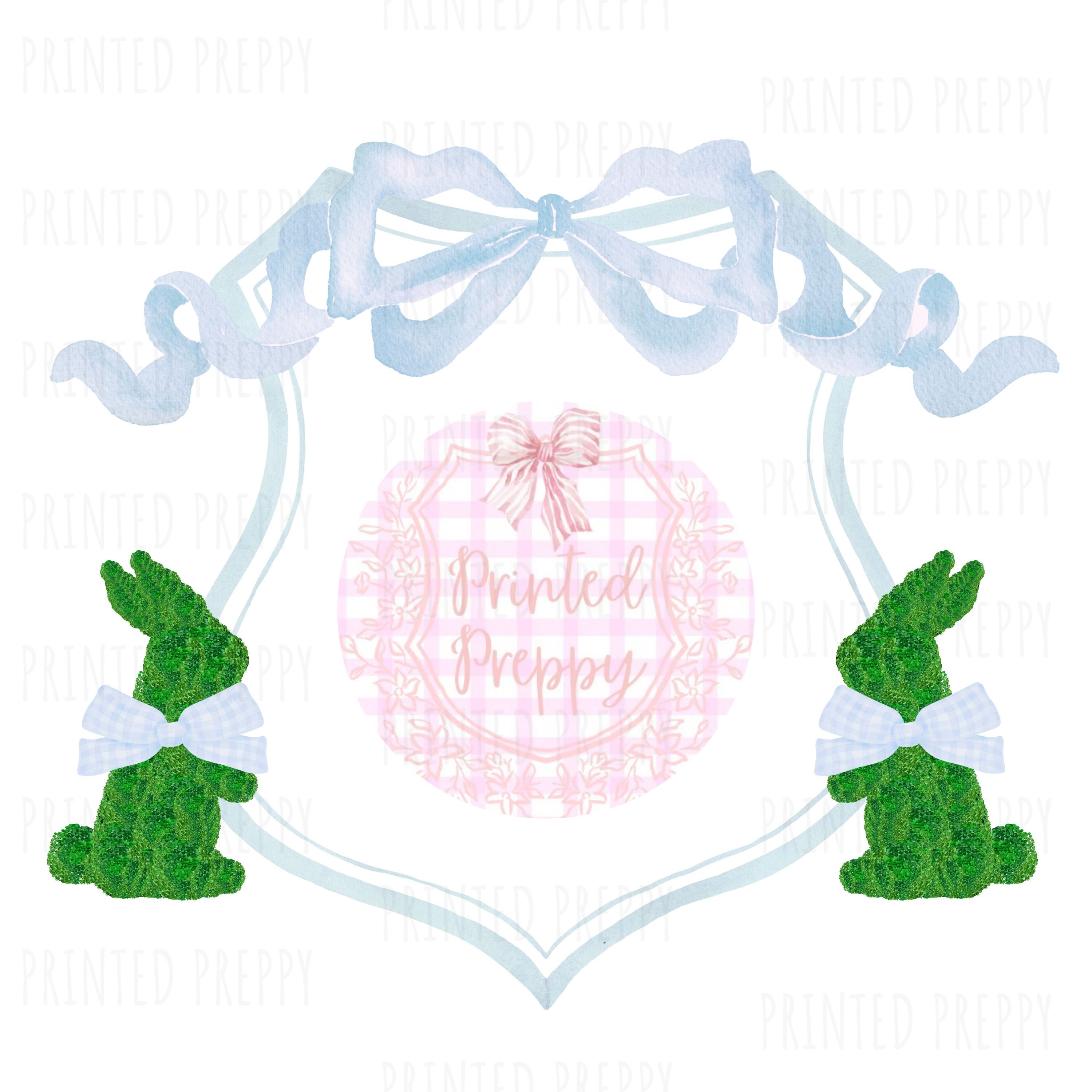 Bunny Crest PNG // Blue and White Decor // Grandmillennial /preppy ...
