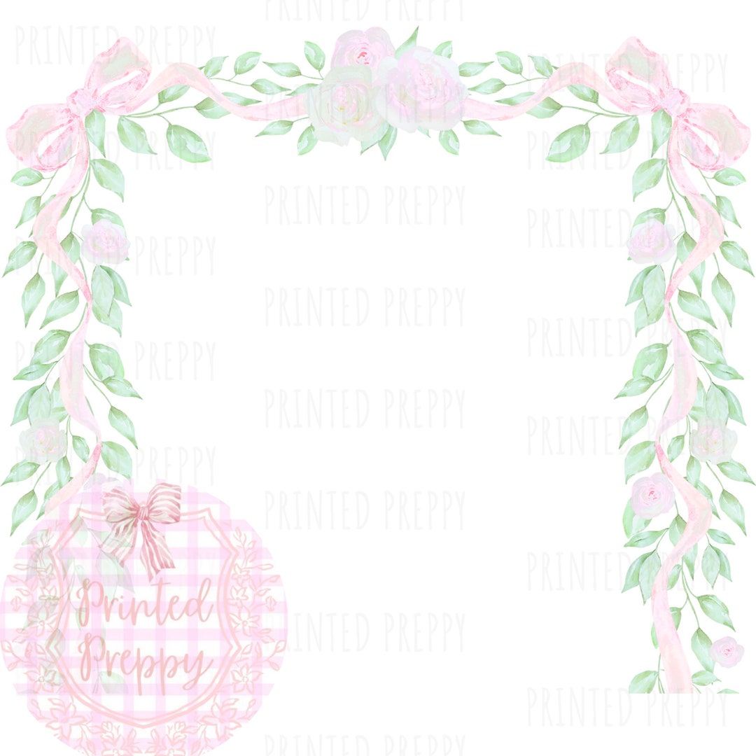 Grandmillennial PNG -pink Floral Bow Frame Border // Digital Download ...