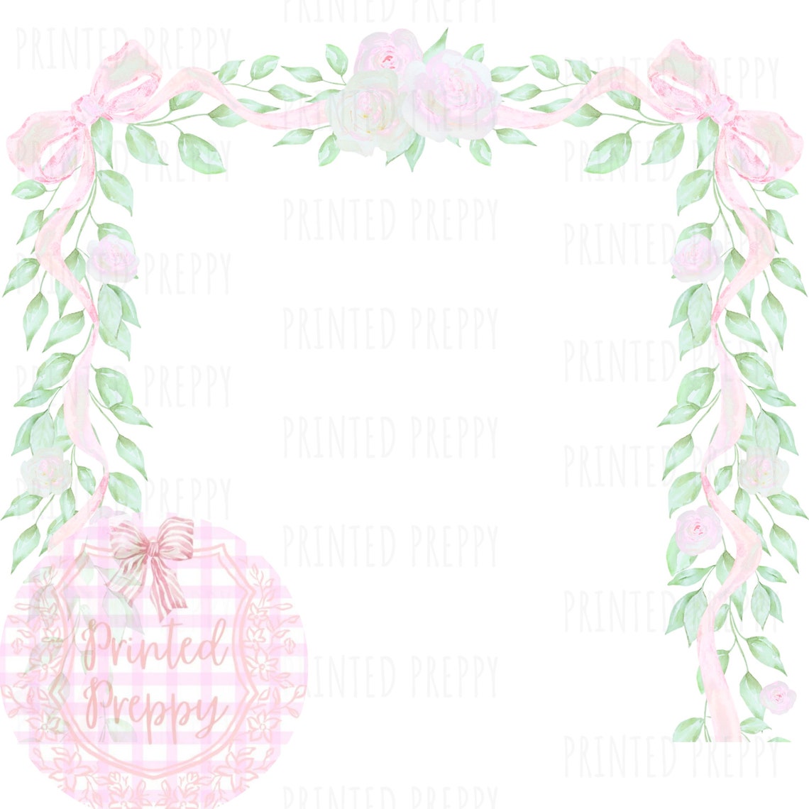 Grandmillennial PNG -pink Floral Bow Frame Border // Digital Download ...