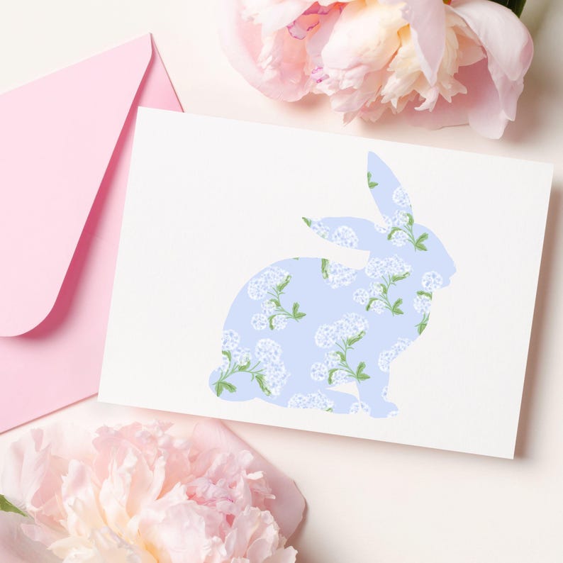 Grandmillennial Floral Bunny PNG | Blue Hydrangea Rabbit Clipart ...
