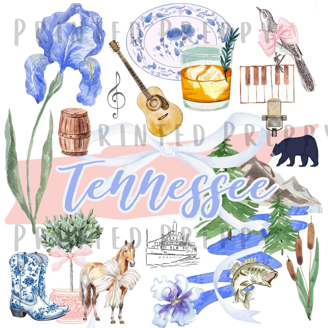 Tennessee Watercolor Map: Preppy Pink Digital Graphic for Girl Trip ...