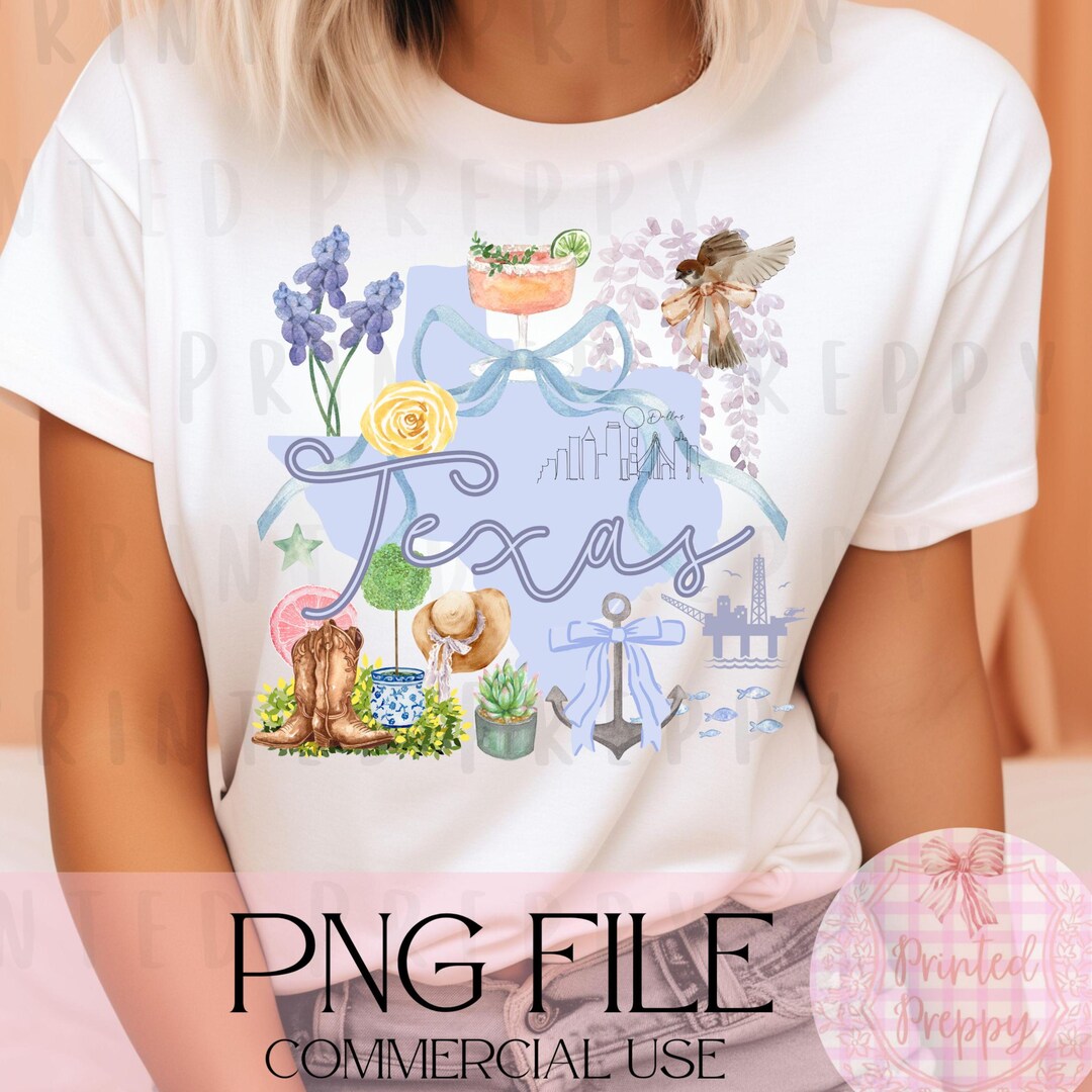 Texas Preppy PNG and JPG / Preppy Texas Watercolor / Digital Texas ...