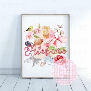 Alabama Preppy PNG and JPG / Preppy Alabama Watercolor Map / Digital ...