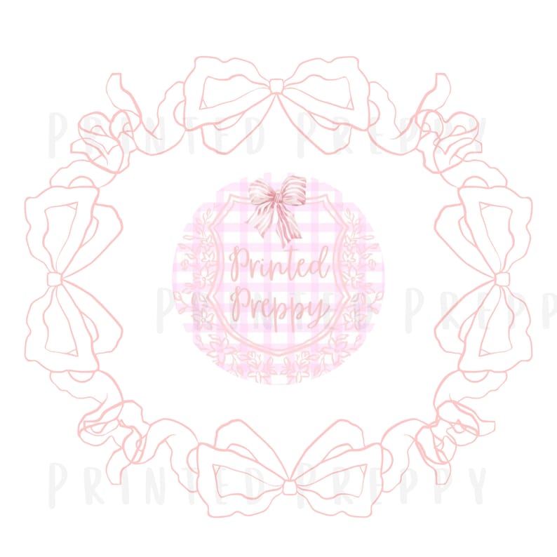 Preppy Bow Frame Circle PNG // Preppy Monogram Frame // Bow Circle for ...