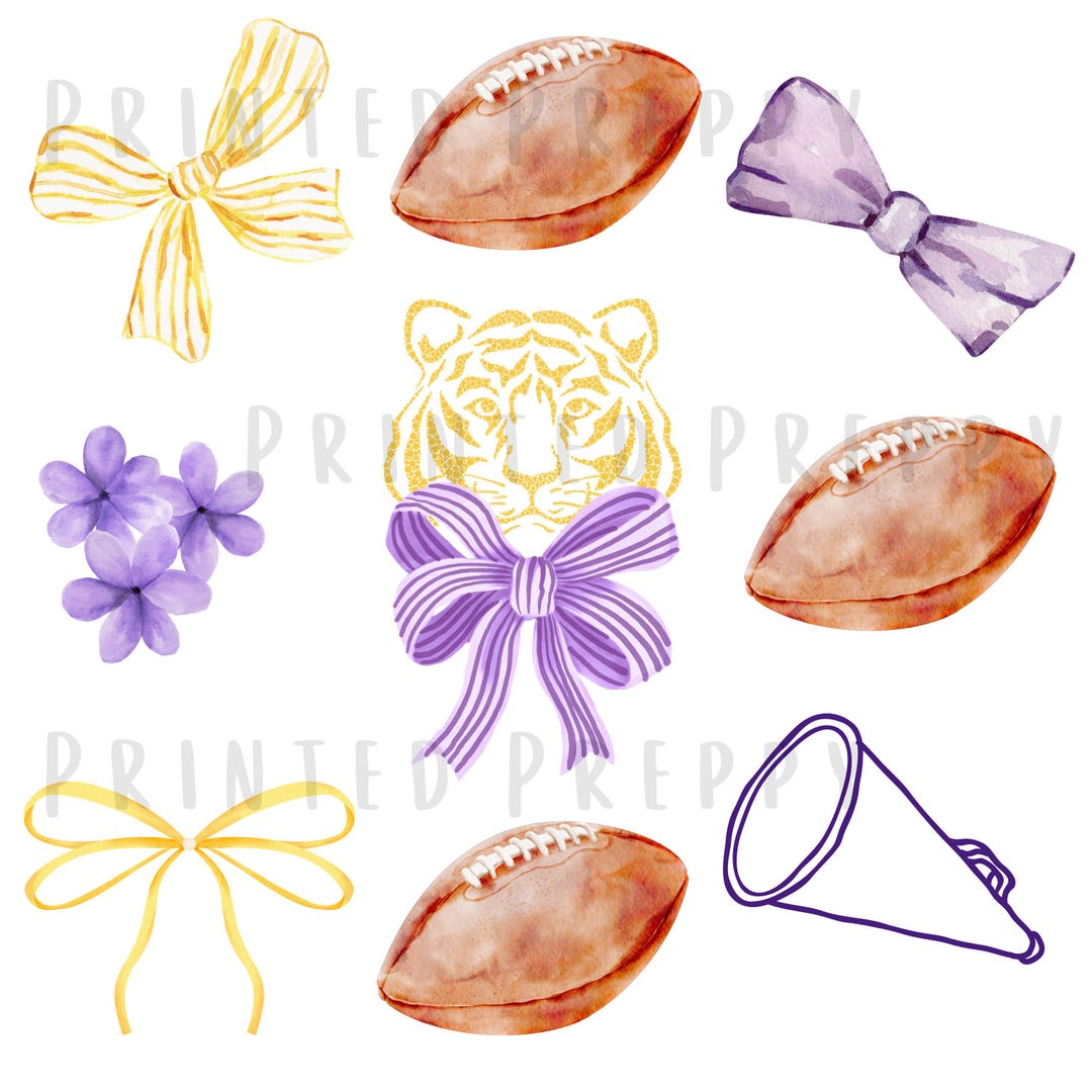 Preppy Gameday PNG, Purple and Gold Football PNG, Preppy Coquette ...