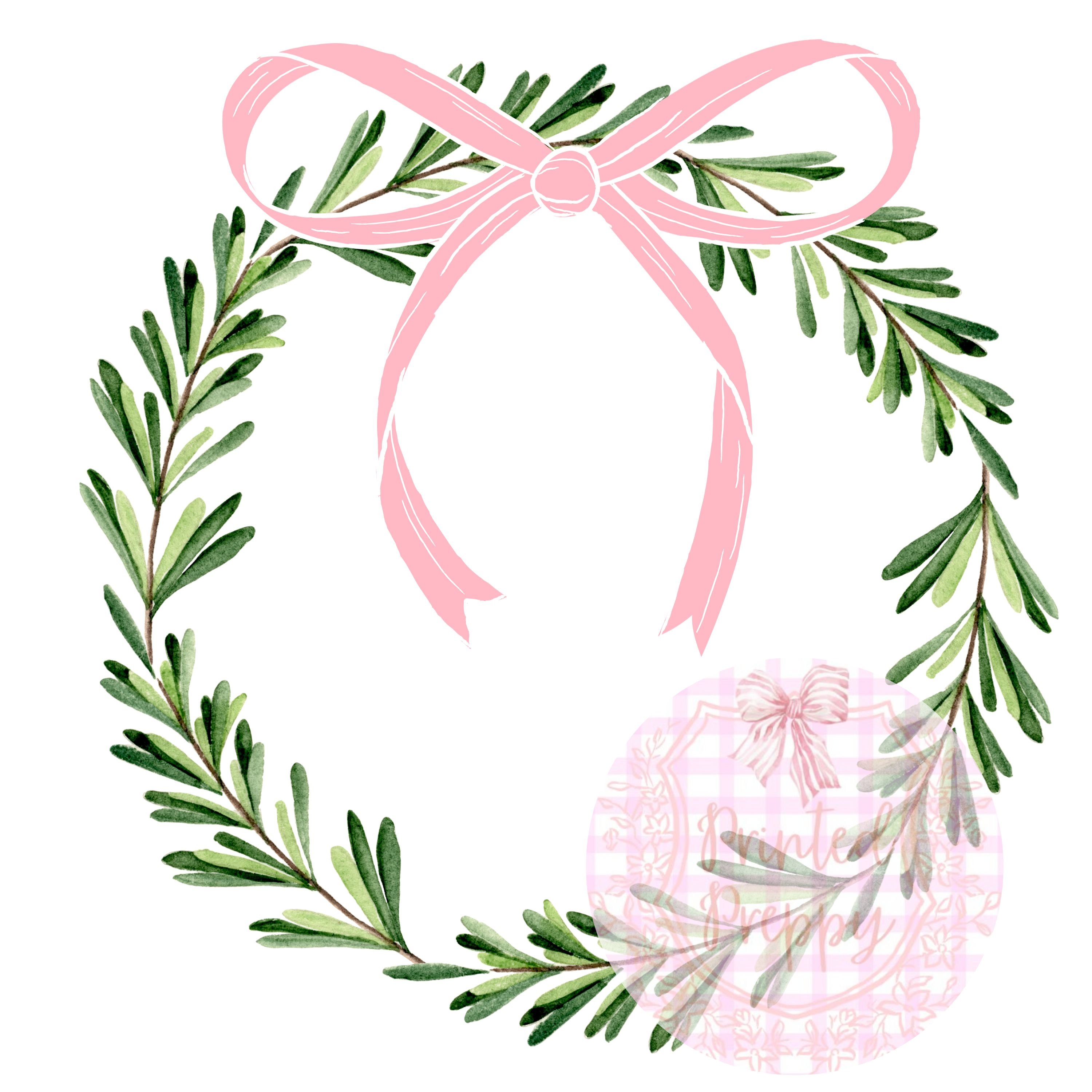Preppy Wreath With Pink Bow PNG // Preppy Clip Art // Pink Bow Wreath ...