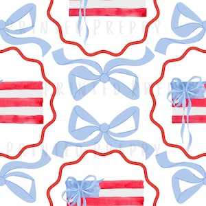 Grandmillenial American Flag Pattern PNG // Preppy Bow Flag // Preppy ...