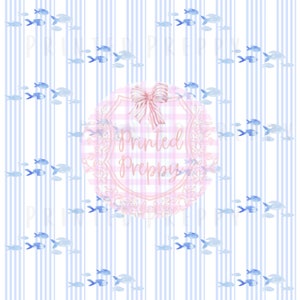 Preppy Blue Stripes With Blue Fish Seamless Pattern// PNG Digital ...
