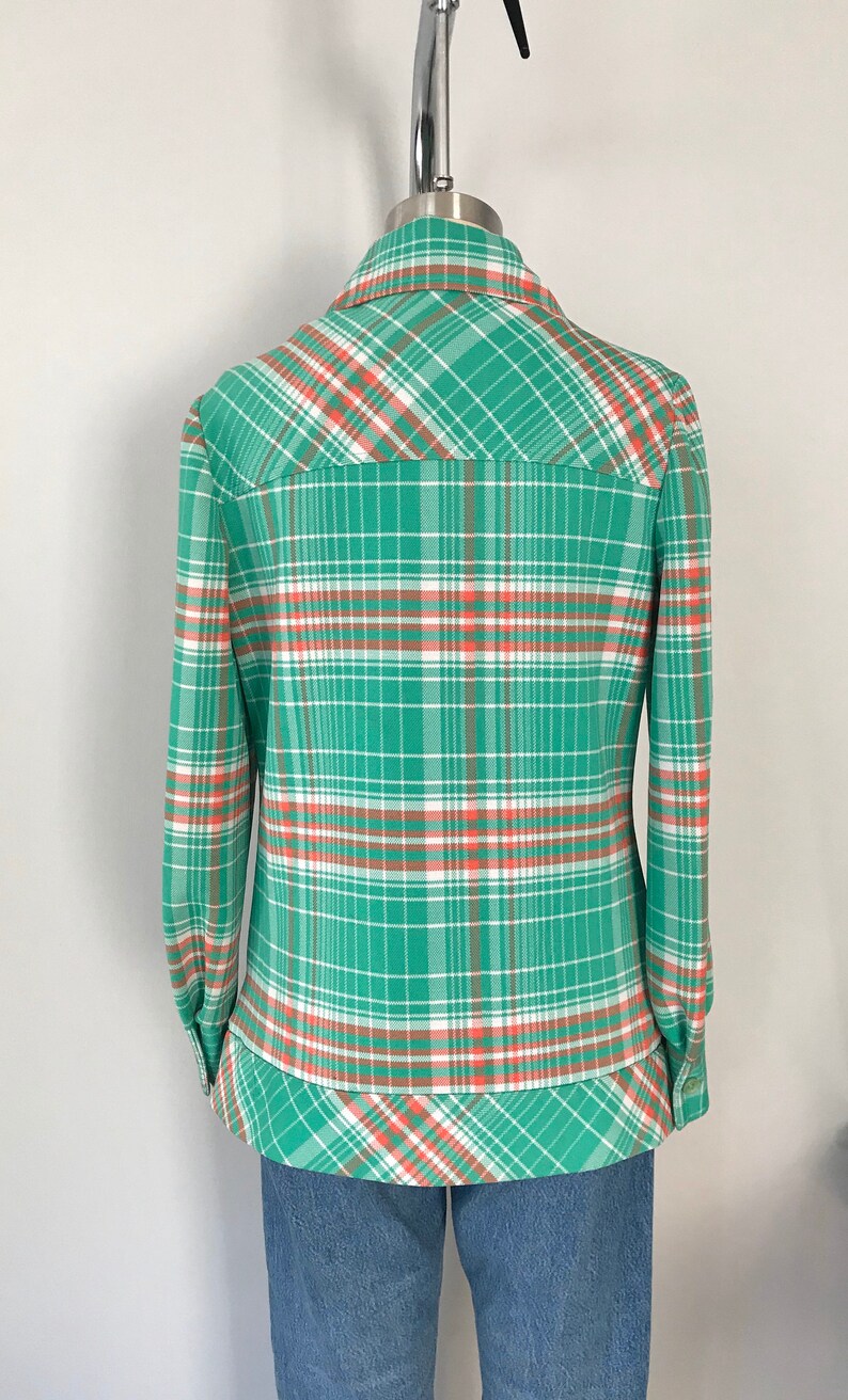 1960s Geek Chic Big Checker Plaid Shirt Jacket/ Neon Patel Green Orange ...