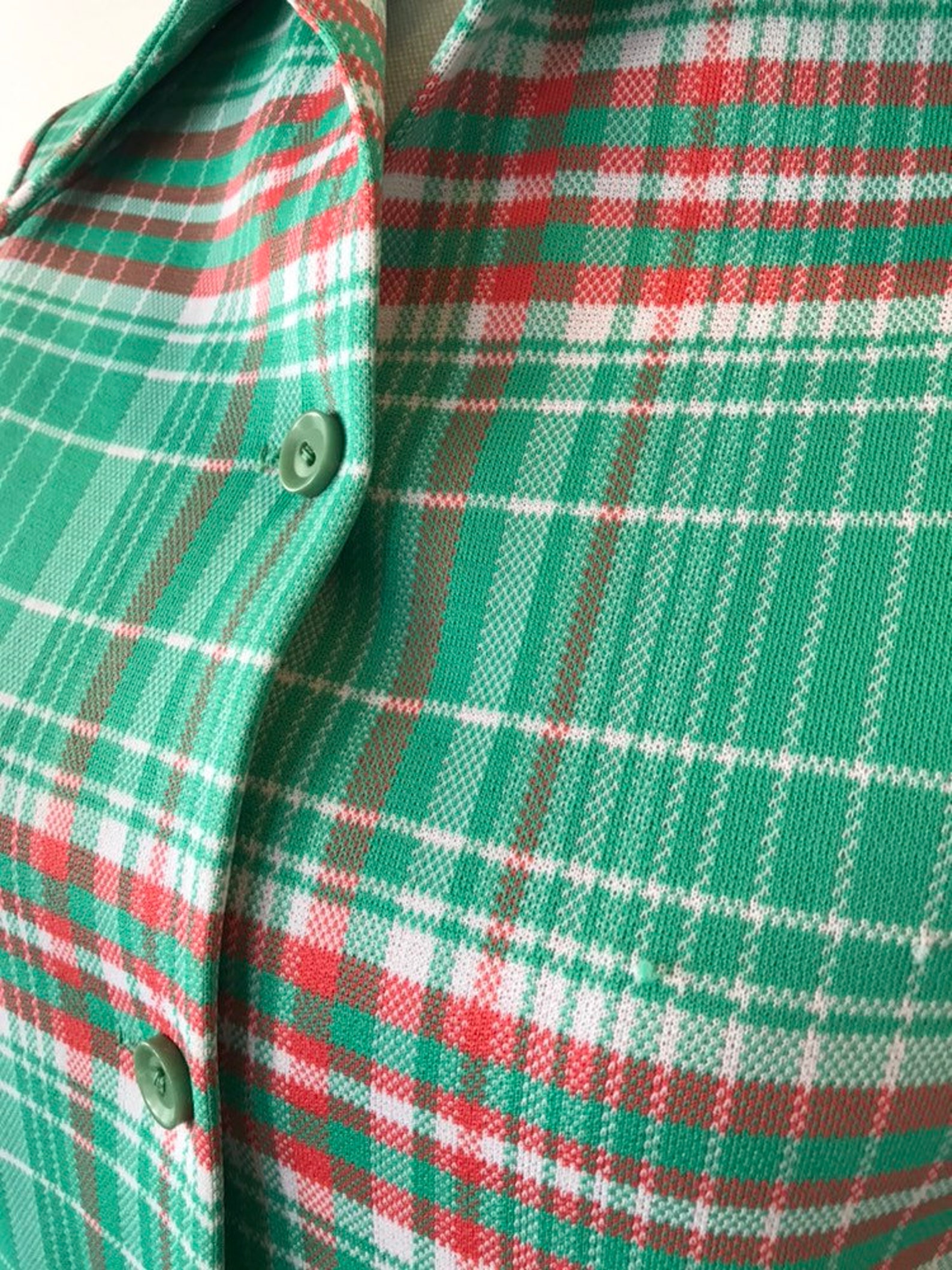 1960s Geek Chic Big Checker Plaid Shirt Jacket/ Neon Patel Green Orange ...
