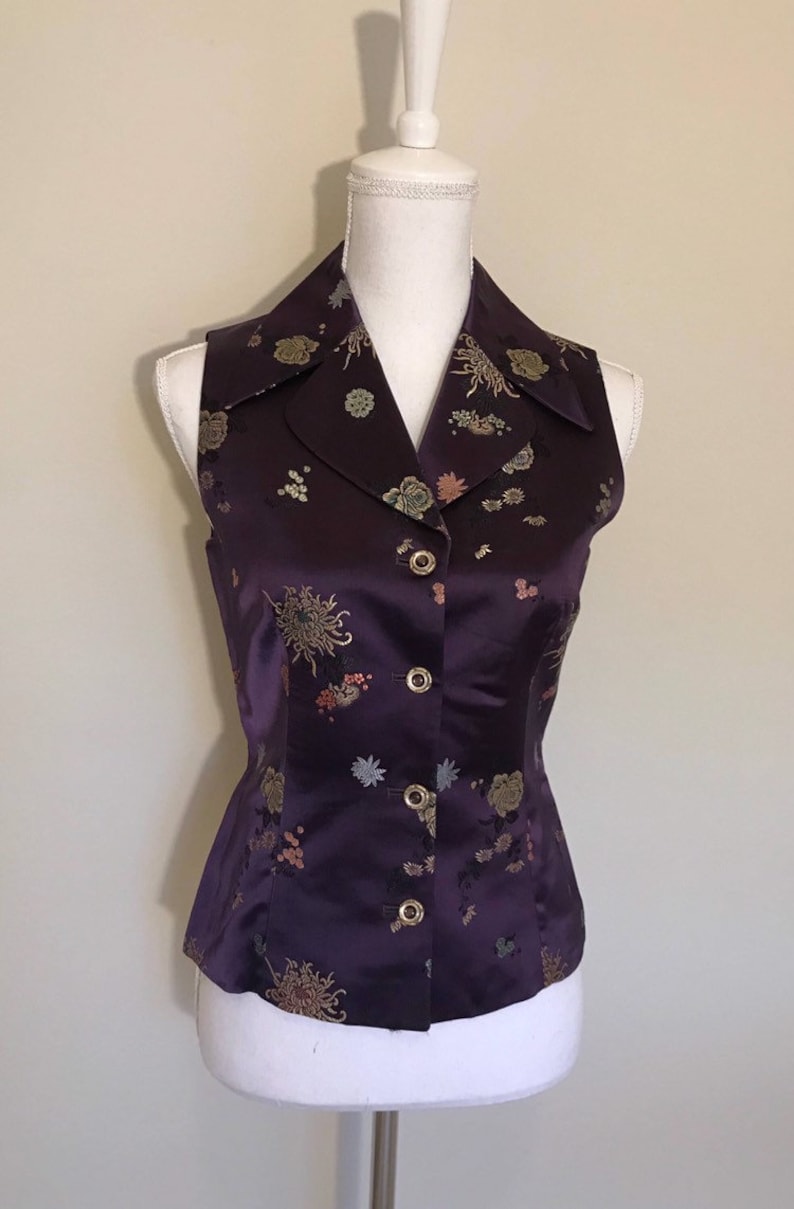 Vintage Asian Style Silk Vest / Boutique Handmade/ Embroidered Garment ...