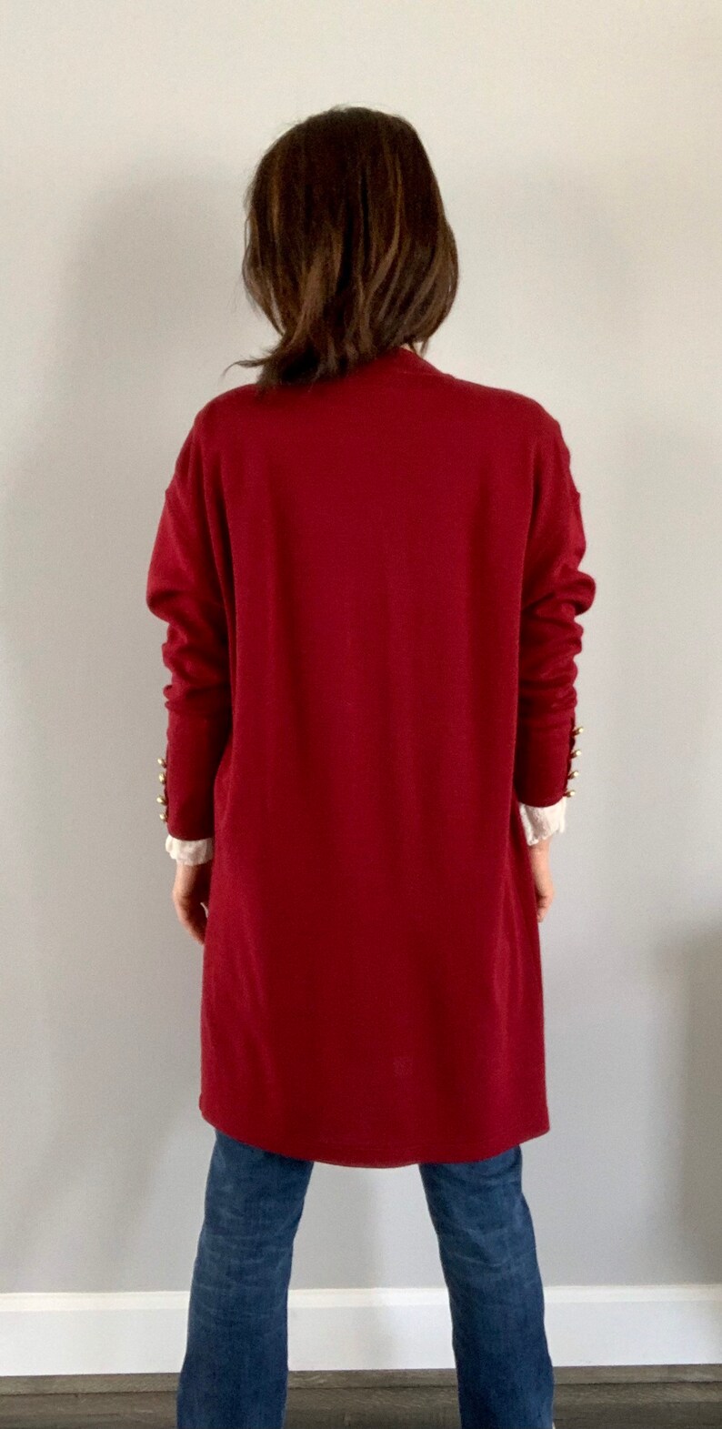 Vintage Knit Dress Jacket Coat/ Duster Sweater/burgundy Red | Etsy