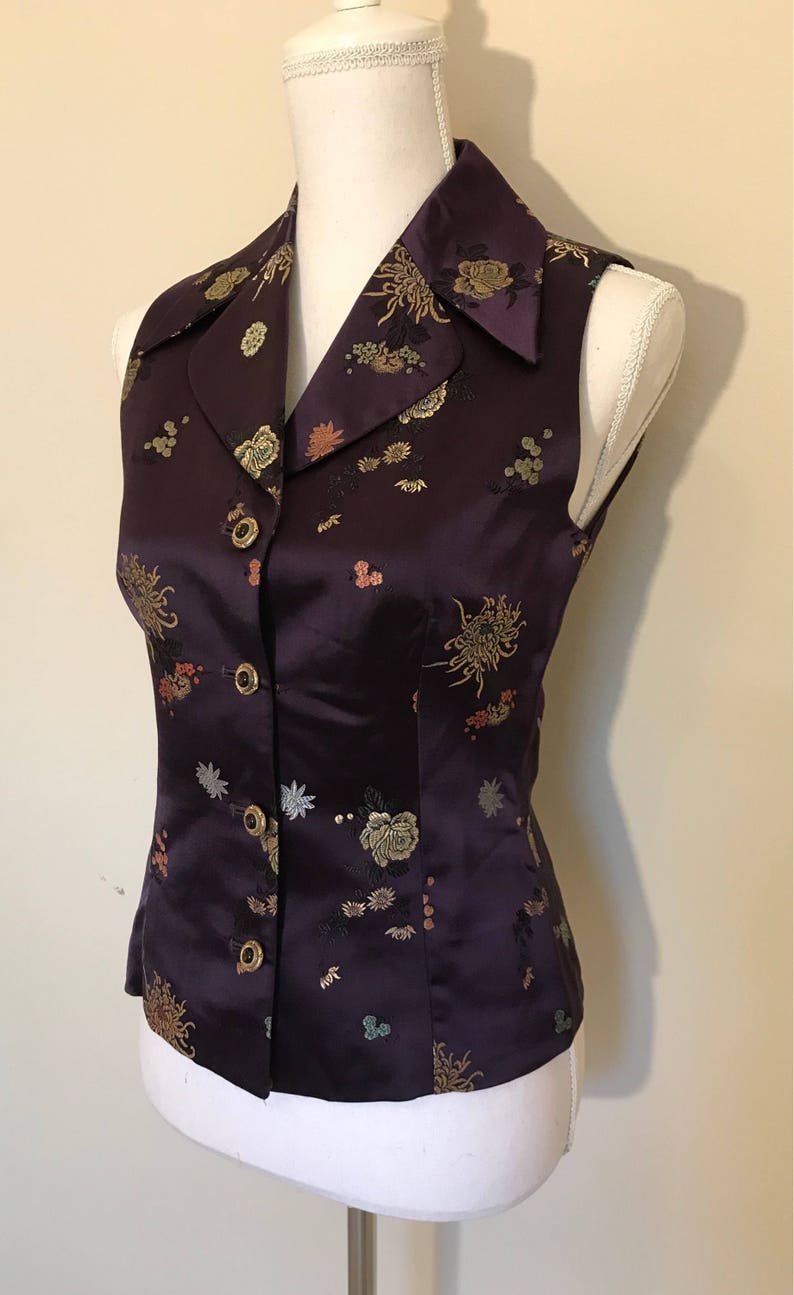 Vintage Asian Style Silk Vest / Boutique Handmade/ Embroidered Garment ...